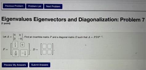 Solved Eigenvalues Eigenvectors And Diagonalization Problem