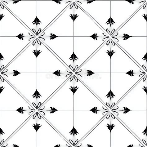 Elegant Black And White Repeating Pattern With Floral Motifs And Lines