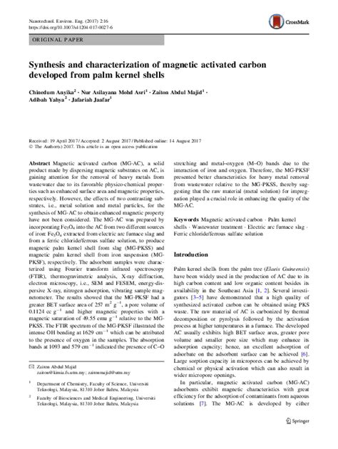 Pdf Synthesis And Characterization Of Magnetic Activated Carbon Developed From Palm Kernel Shells