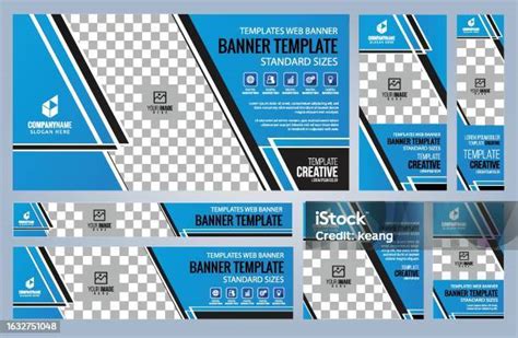 파란색과 검정색 웹 배너 템플릿 집합 공간이 있는 표지 표준 크기 벡터 일러스트 레이 션 기업 비즈니스에 대한 스톡 벡터 아트