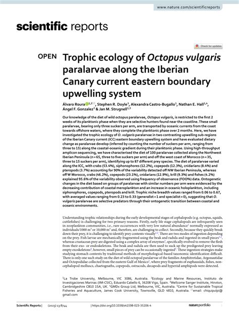 Pdf Trophic Ecology Of Octopus Vulgaris Paralarvae Along The Iberian Canary Current Eastern