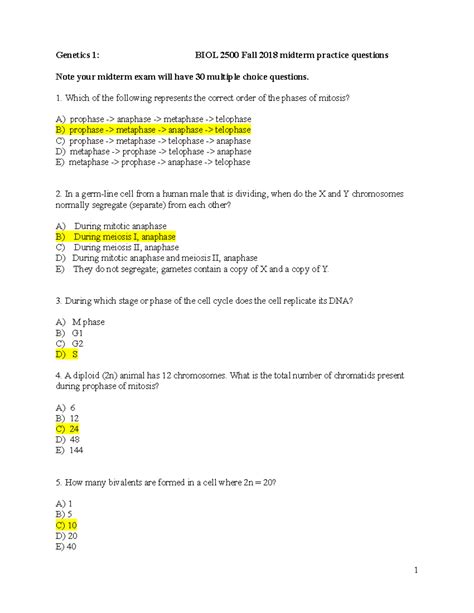 Midterm Exam 17 Fall 2018 Questions And Answers Genetics 1 Biol 2500 Fall 2018 Midterm