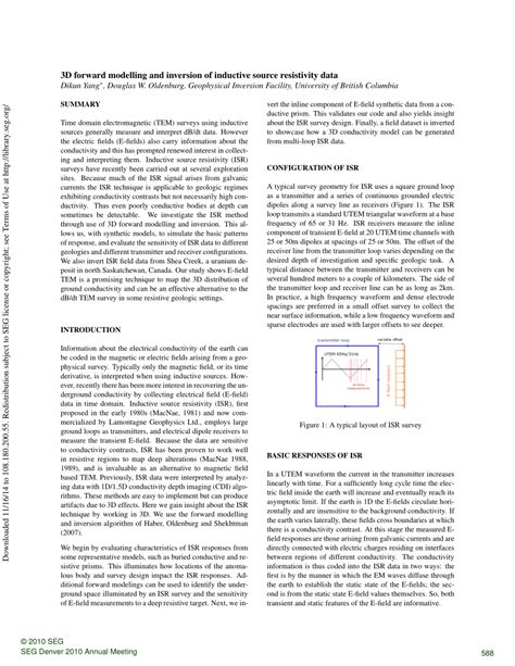 Pdf 3d Forward Modelling And Inversion Of Inductive Source Resistivity Data