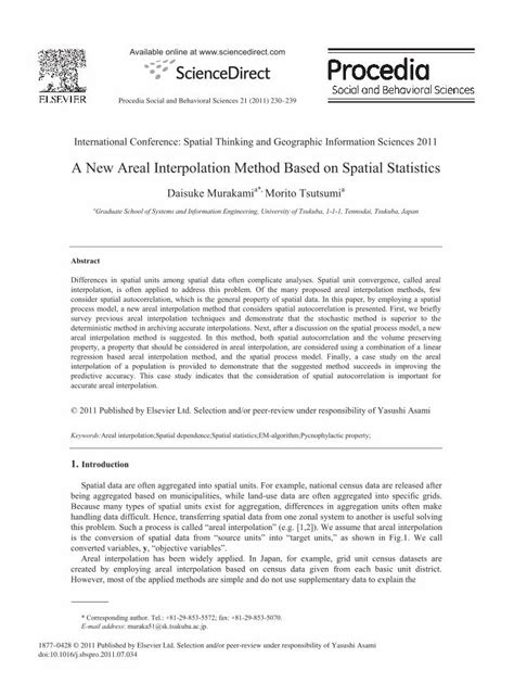 Pdf A New Areal Interpolation Method Based On Spatial Statistics