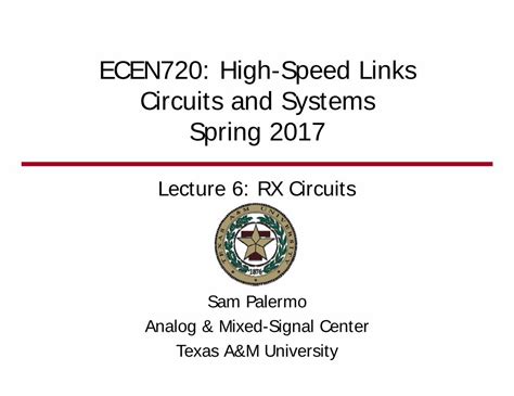 Pdf Ecen720 High Speed Links Circuits And Systems Spring Spalermoecen689lecture6ee720rx