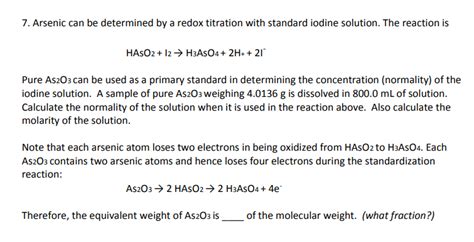 Solved 7 Arsenic Can Be Determined By A Redox Titration