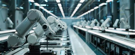 Illustrate A Fully Automated Factory Assembly Line With Robotic Arms Premium Ai Generated Image