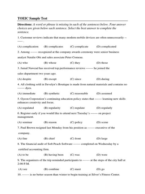 Toeic Sample Test Pdf Economies Business