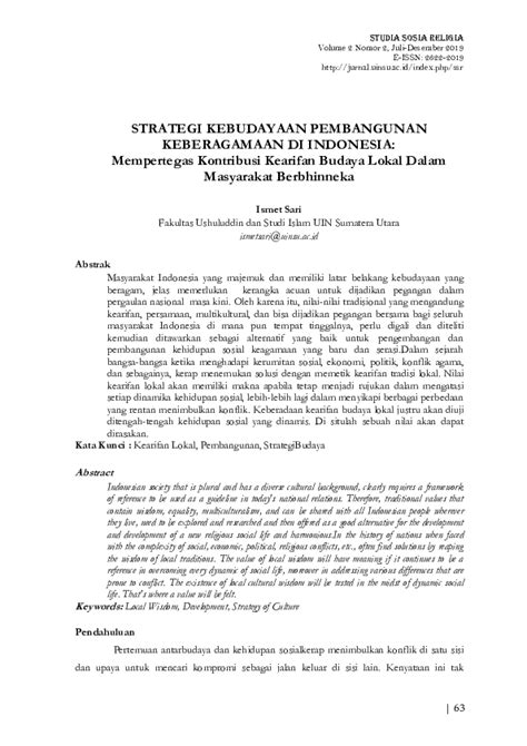 Pdf Strategi Kebudayaan Pembangunan Keberagamaan Di Indonesia Mempertegas Kontribusi Kearifan