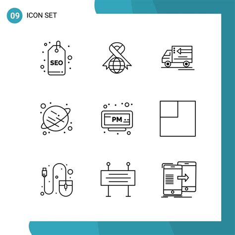 Vector Pack Of 9 Outline Symbols Line Style Icon Set On White