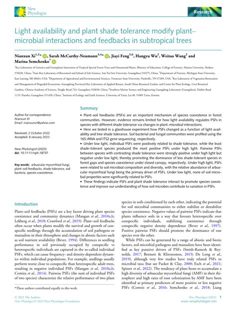 Pdf Light Availability And Plant Shade Tolerance Modify Plant‐microbial Interactions And