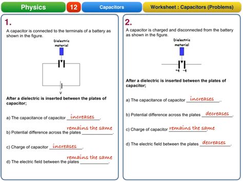 Capacitor Problems Worksheet High School Physics