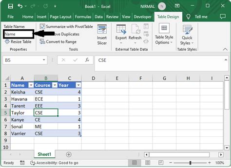 How To Rename A Table In Excel