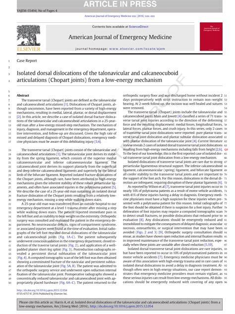 Pdf Isolated Dorsal Dislocations Of The Talonavicular And Calcaneocuboid Articulations