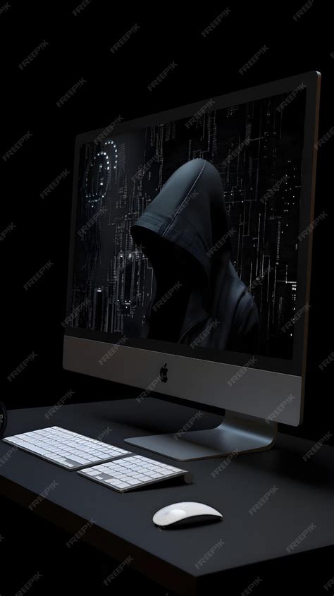 Hooded Hacker Stealing Data From A Computer Monitor 3d Rendering Ai Generated Image