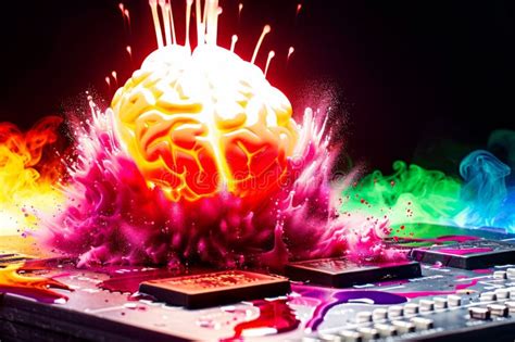 Exploding Ai Brain With Colorful Lights Artificial Intelligence