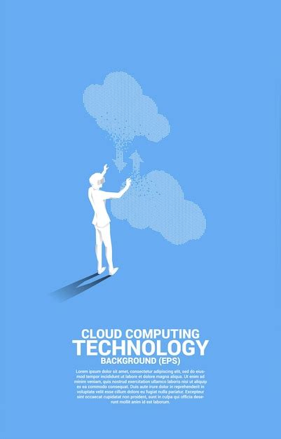 실루엣 남자는 디지털 가상 현실 기술 및 Ar의 클라우드 픽셀 변환 개념으로 Vr 안경을 착용합니다 프리미엄 벡터