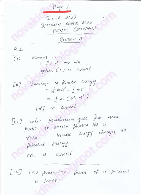 ICSE Physics Specimen Paper 2023 With Solutions Answer Key