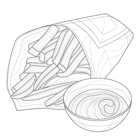 테이크 아웃 커피와 마카롱 어린이와 성인을 위한 색칠 공부 책 흰색 배경에 고립 된 그림입니다 선 얽힌 스타일입니다 프리미엄 벡터