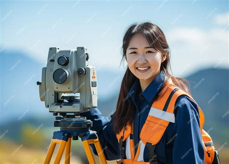 Premium Photo Isolated Surveyor Assistant On Blue Background