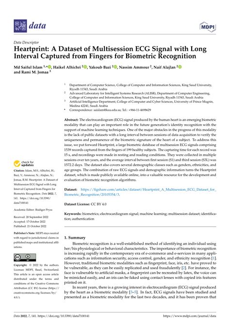 Pdf Heartprint A Dataset Of Multisession Ecg Signal With Long Interval Captured From Fingers
