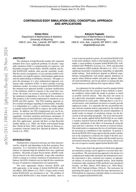 Pdf Continuous Eddy Simulation Ces Conceptual Approach And