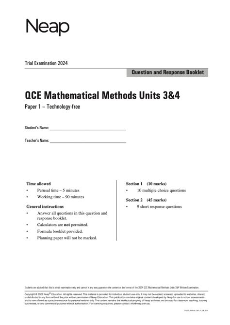 Neap Practice Exam Pack Qce Mathematical Methods Units 3and4 3 Exams