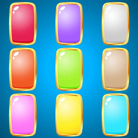 Gems Rectangle 9 Colors For Puzzle Games 2d Asset For User Interface