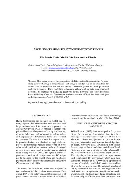 Pdf Modelling Of A Fed Batch Enzyme Fermentation Process