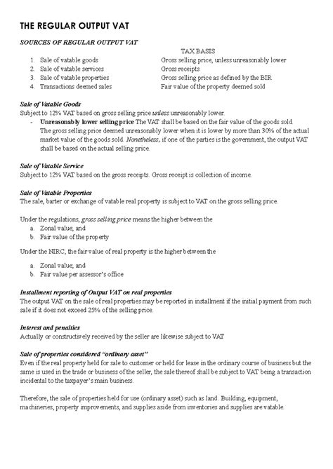 Regular Output VAT Overview And Key Tax Aspects Studocu