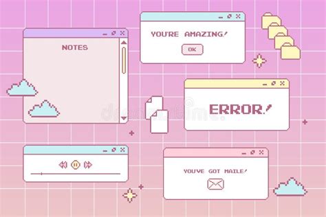 Y K Interface Retro Browser Computer Window Set Pastel Retrowave Pc Desktop With Message Boxes