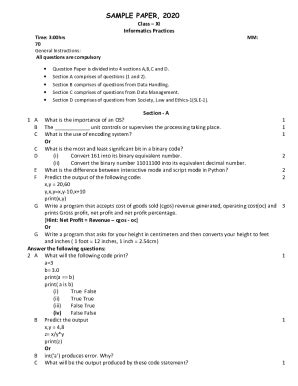 Fillable Online SAMPLE PAPER INFORMATICS PRACTICES CLASSXI Fax Email Print PdfFiller
