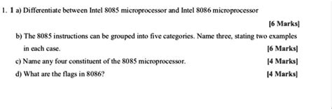 Solved 11 Differentiate Between Intel 8085 Microprocessor And Intel 8086 Microprocessor 6