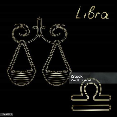 천칭 자리 조디악 기호 벡터 일러스트 레이 션에 검정색 배경입니다 고립 된 별자리 기호의 황금 그림입니다 점성 학적 디자인 요소 스텐실 0명에 대한 스톡 벡터 아트 및 기타
