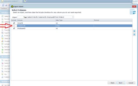 when you deselect columns on a export template in an automation task