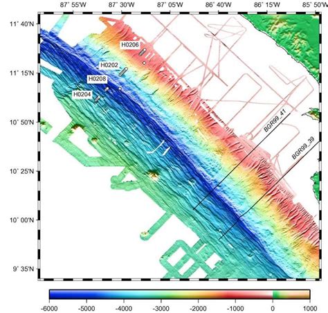 Multibeam Bathymetry Offshore Nicaragua And Seismic Lines