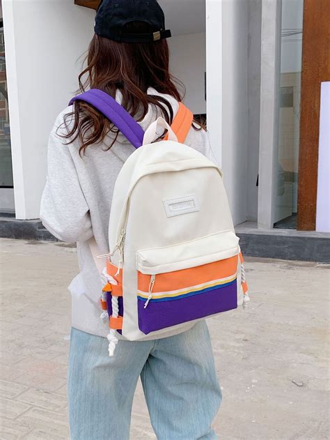 Colorblock Striped Large Capacity Backpack Sporty Multicolor Backpack