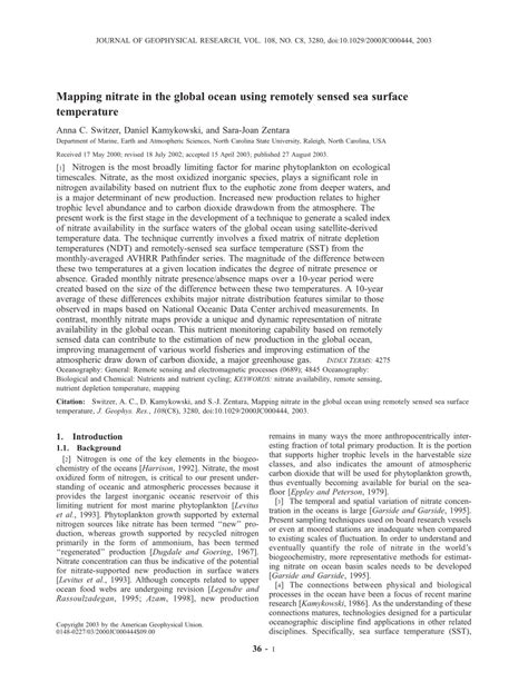 Pdf Mapping Nitrate In The Global Ocean Using Remotely Sensed Sea