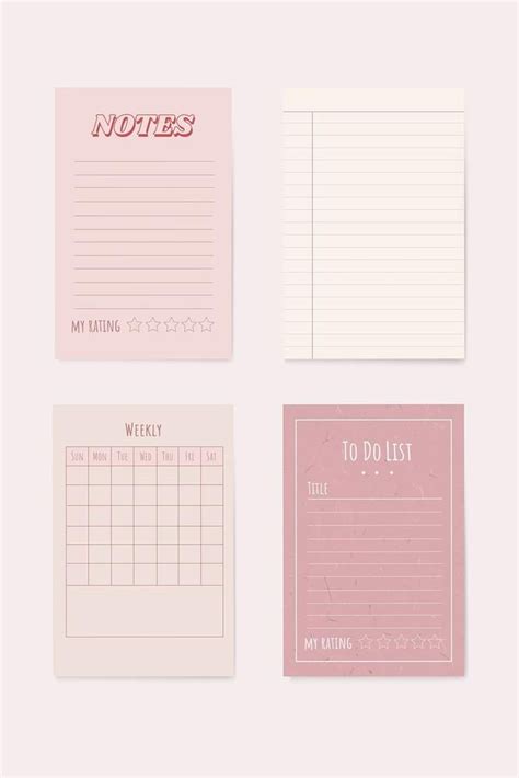 Download Premium Vector Of Pink Notepad Planner Set Vector By Chayanit About Stationery Pink