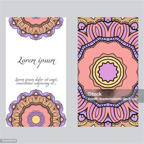 만다라 꽃 패턴으로 초대 또는 카드 템플릿 결혼식 인사말 카드 생일 초대장 전면 및 후면입니다 벡터 일러스트 레이 션 0명에 대한 스톡 벡터 아트 및 기타 이미지 Istock