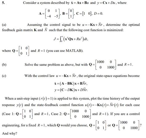 Consider A System Described By Ax Bu And Y Cx Chegg