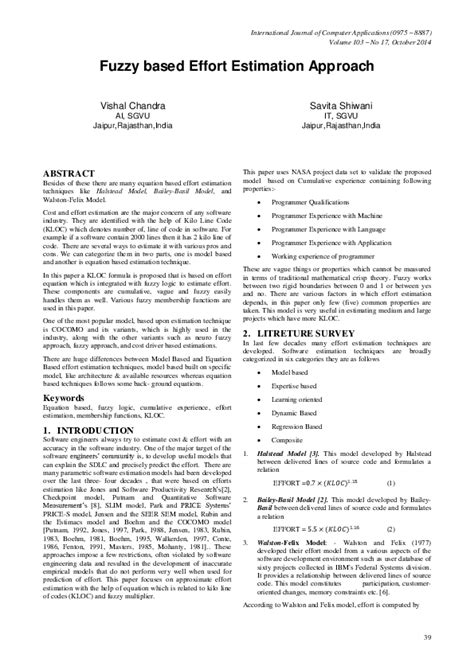 Pdf Fuzzy Based Effort Estimation Approach