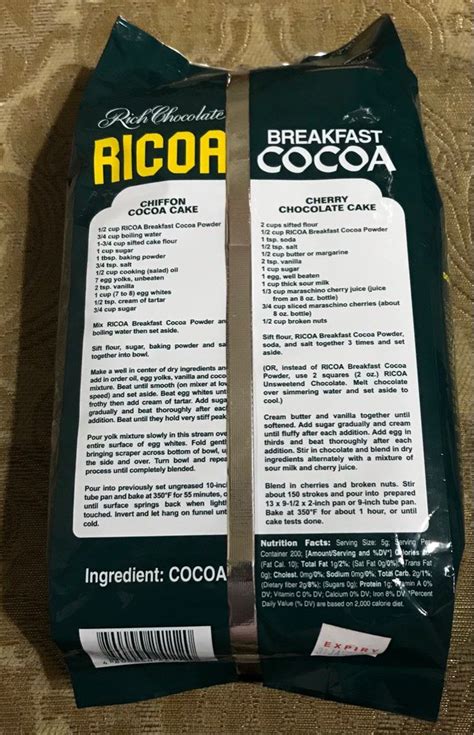 1kg Ricoa Breakfast Cocoa Rich Chocolate 100 Cocoa Institutional Pack On Carousell