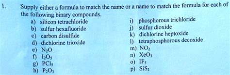 Solved Supply Either Formula T0 Match The Name Or Name T0 Match The Formula For Each Of The