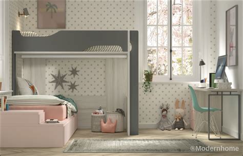 Σύνθεση με υπερυψωμένο κρεβάτι F 206 Modernhome Παιδικά και Εφηβικά Έπιπλα Athens