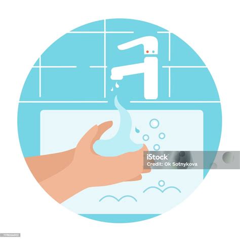 세탁 위생 건강 관리에 대한 벡터 그림 물 비누 손을 붓는 욕실에서 수도꼭지 감기와 독감에 대한 스톡 벡터 아트 및 기타 이미지 감기와 독감 개념 건강관리와 의술