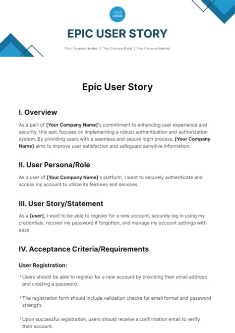 Epic User Story Template Edit Online And Download Example