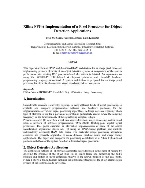 Pdf Xilinx Fpga Implementation Of A Pixel Processor For Object Detection Applications