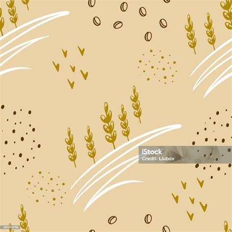 밀 필드 필드에 밀 귀의 추상적 인 도면의 원활한 패턴 직물 종이 베이커리 포장 배경 커버에 인쇄를위한 간단한 식품 낙서 현대적인 디자인 오트 작물에 대한 스톡 벡터 아트