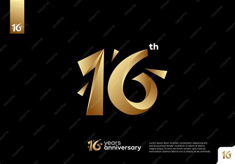 Oro Número 16 Y Número 16 Sobre Fondo Negro Vector Premium